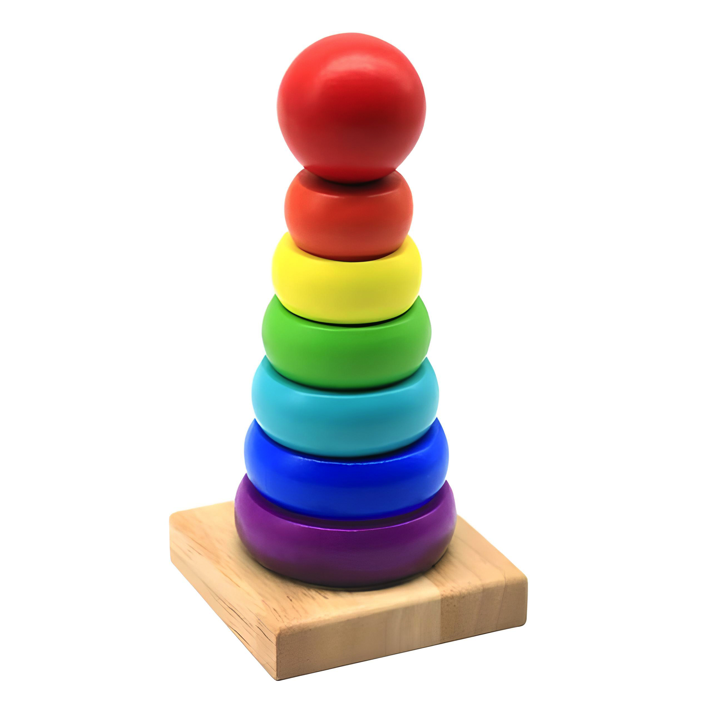 Wooden Rainbow Ring Stacker Stacking Tower - GetKidzly