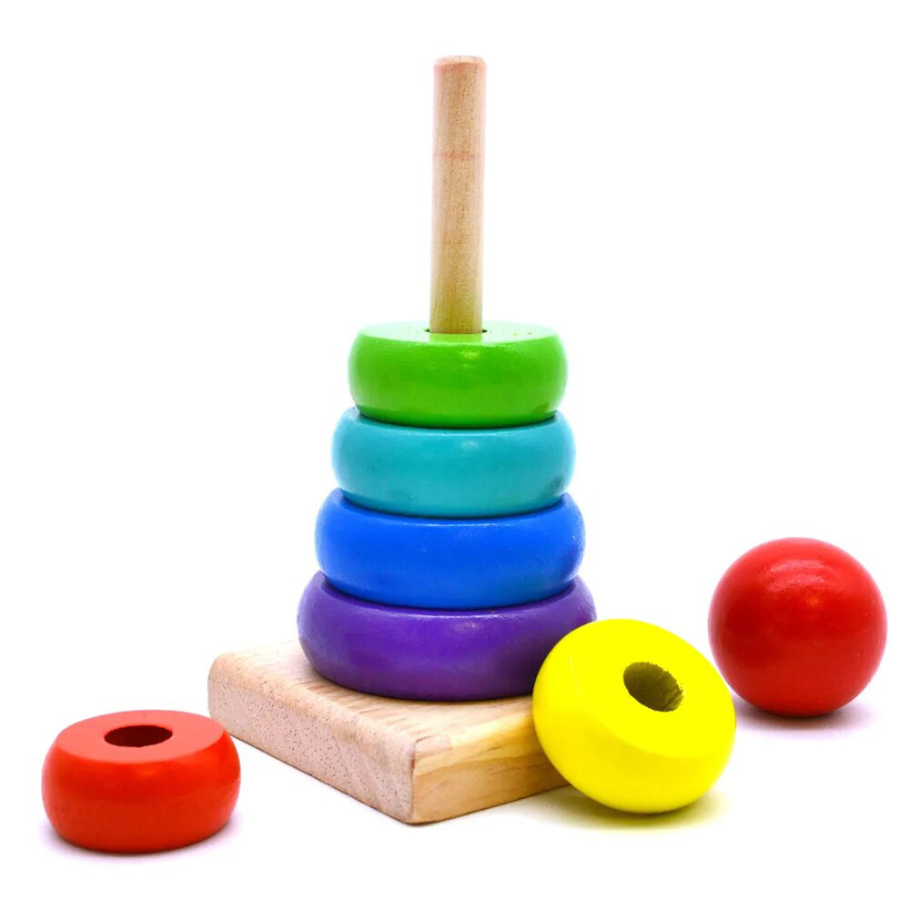 Wooden Rainbow Ring Stacker Stacking Tower - GetKidzly