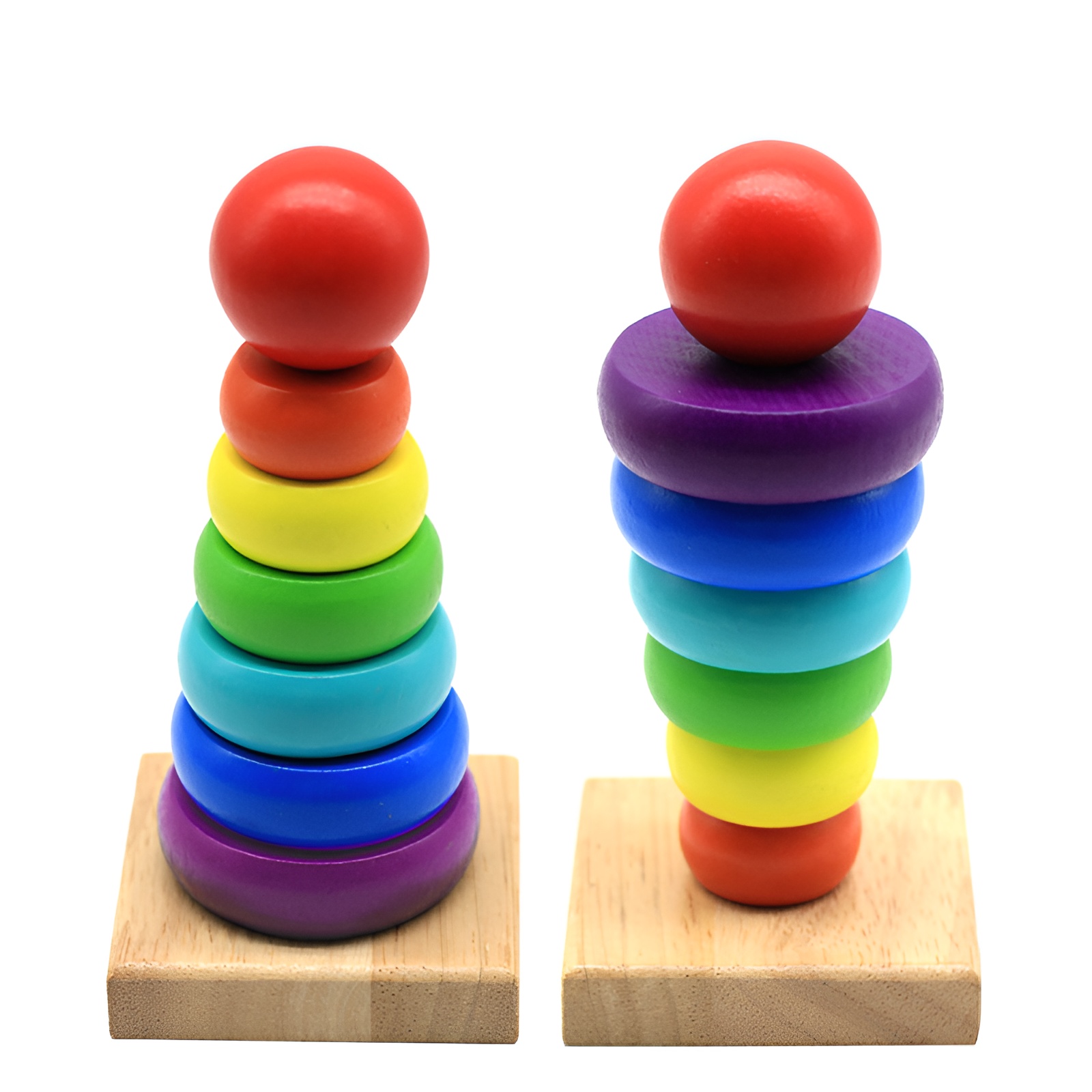 Wooden Rainbow Ring Stacker Stacking Tower - GetKidzly